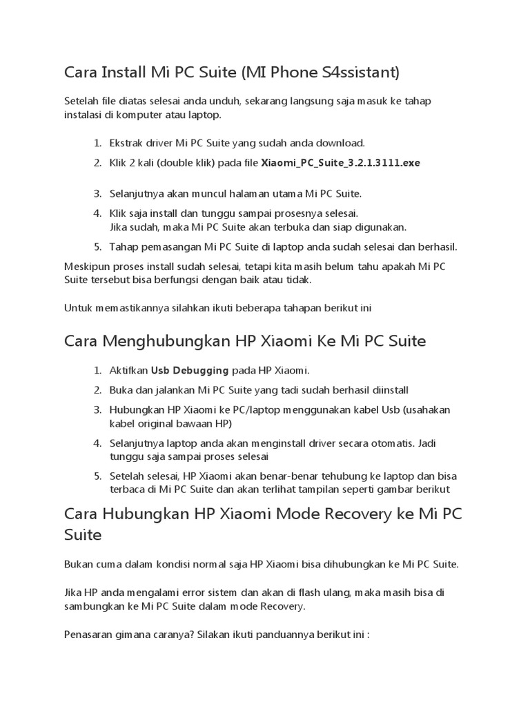 Cara Install Mi PC Suite | PDF