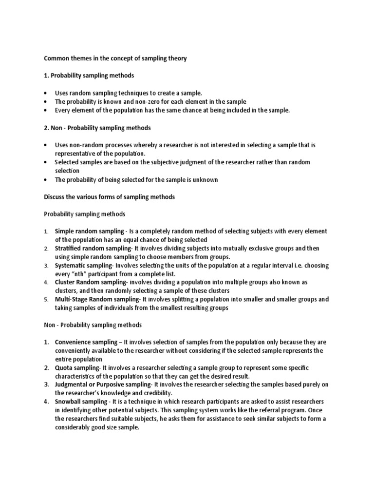 Overview of Sampling Theory Methods | PDF | Sampling (Statistics ...