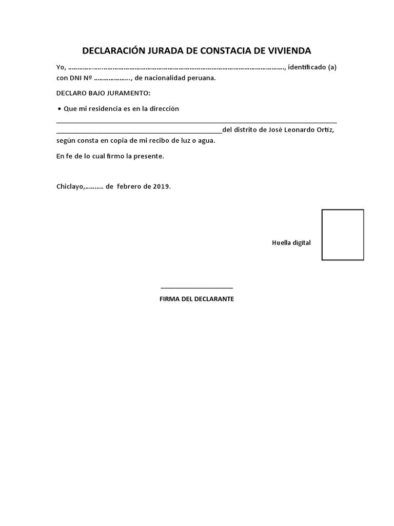 Declaracion Jurada de Residencia | PDF