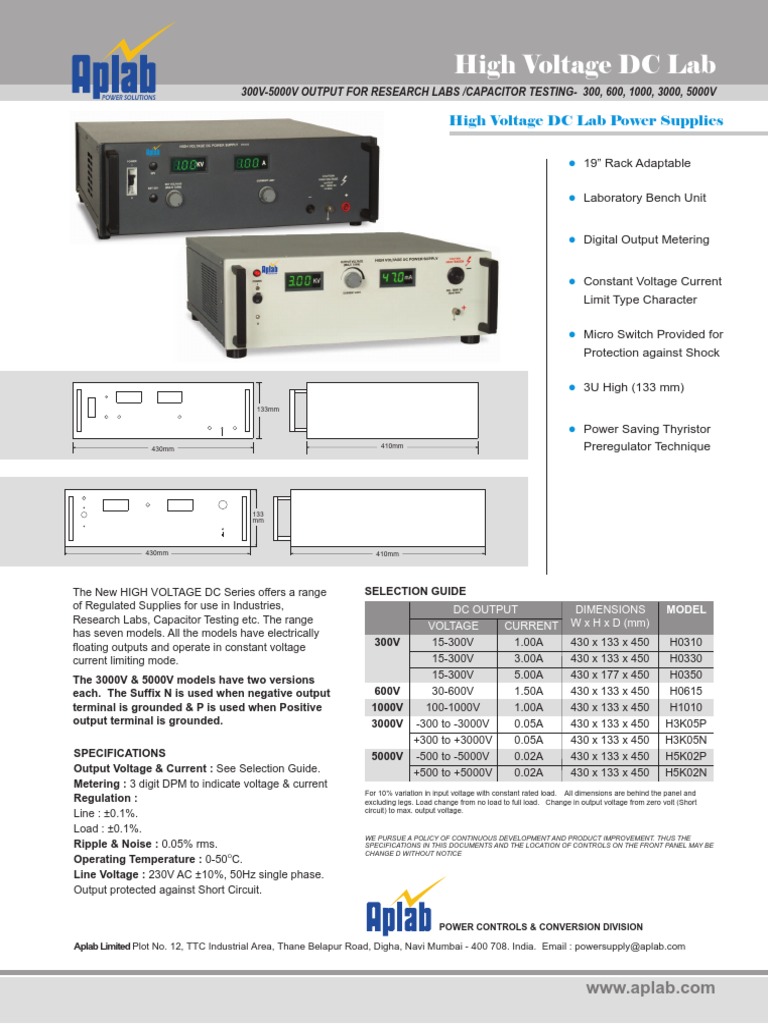 Aplab High Voltage DC Lab 300V 5000V 1 | PDF | Direct Current | Metrology