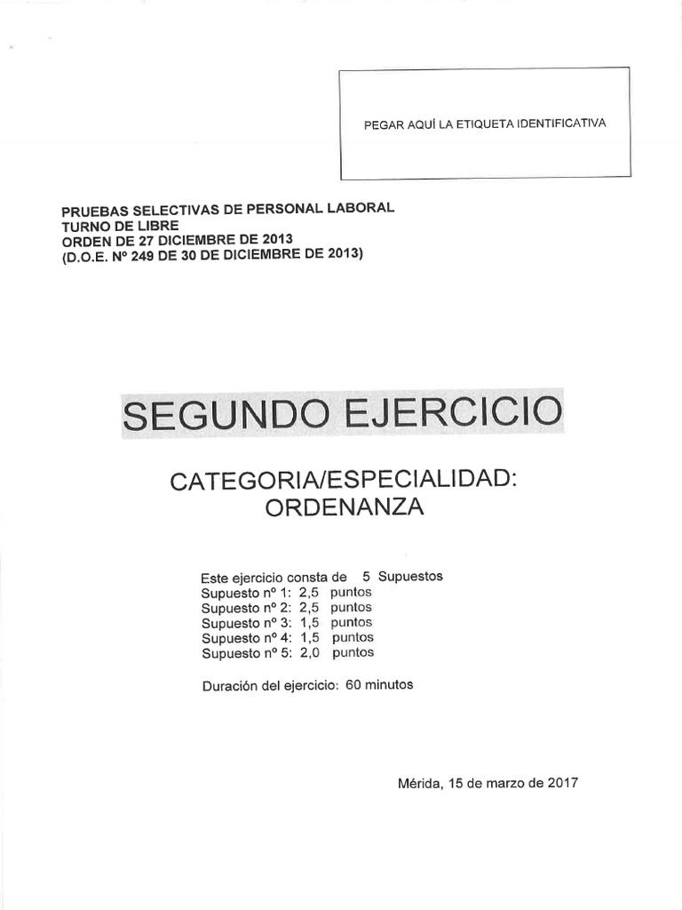 Segundo Ejercicio Aplazamiento Ordenanza Turno Libre Resuelto PDF | PDF