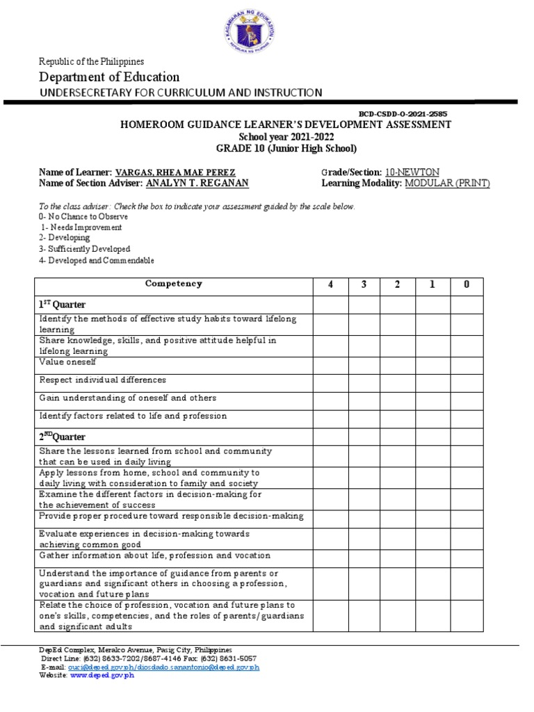 Homeroom Guidance in Grade 10 | PDF