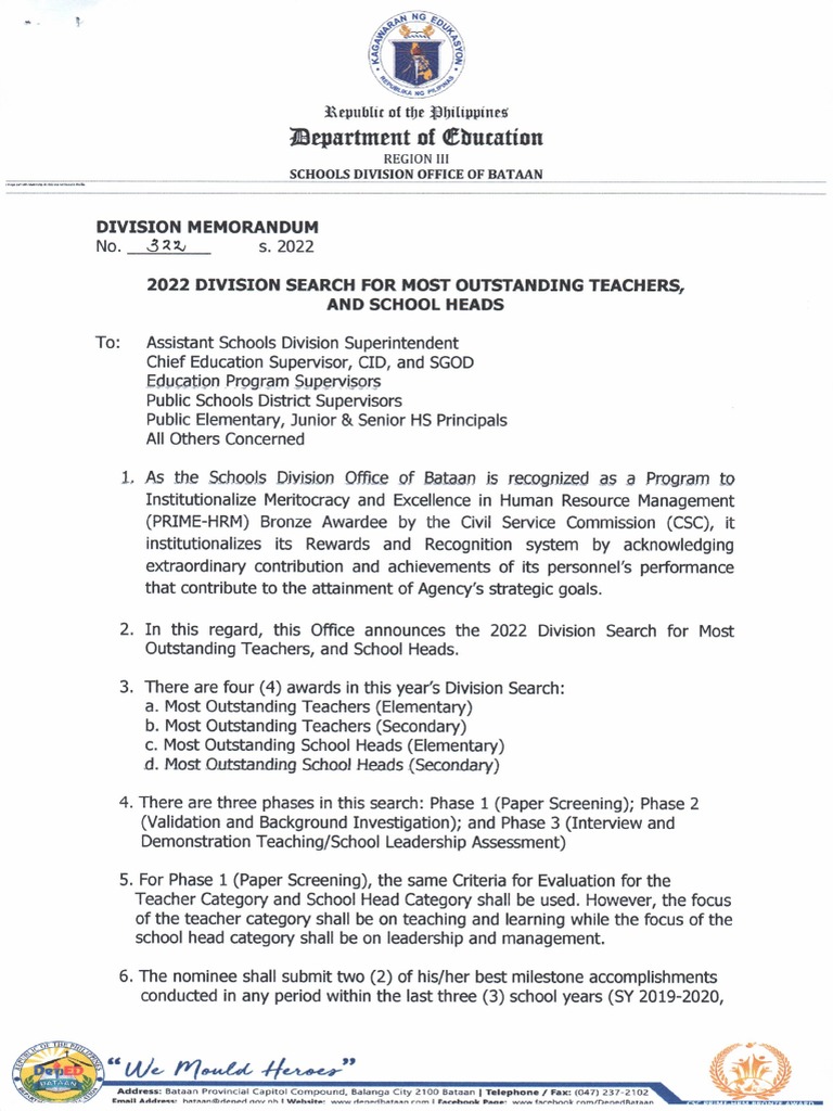 DepEd - Outstanding Teacher | PDF