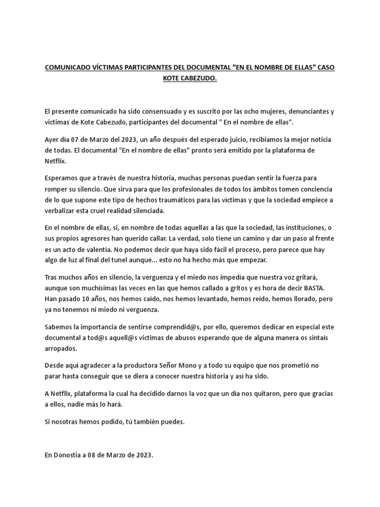 Comunicado Oficial de Las Víctimas de José Juan 'Kote' Cabezudo | PDF