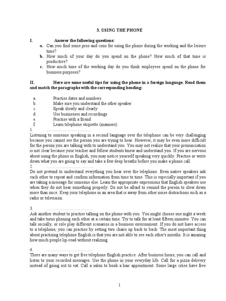 Using The Phone | PDF | English As A Second Or Foreign Language | Human ...