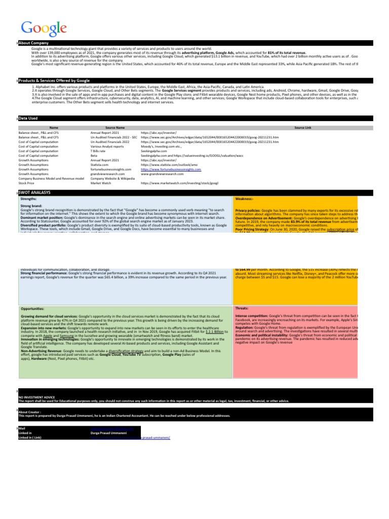 Google Valuation | PDF | Free Cash Flow | Equity (Finance)