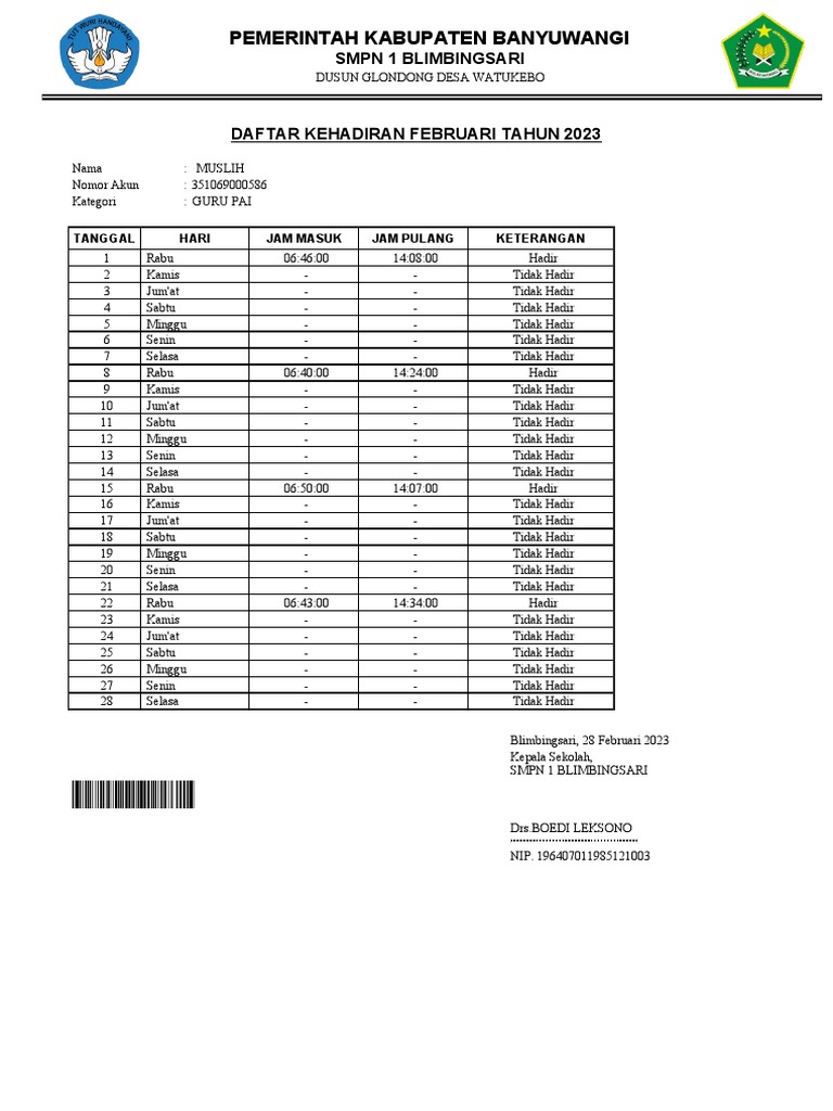 Absen Februari Blimbingsari | PDF
