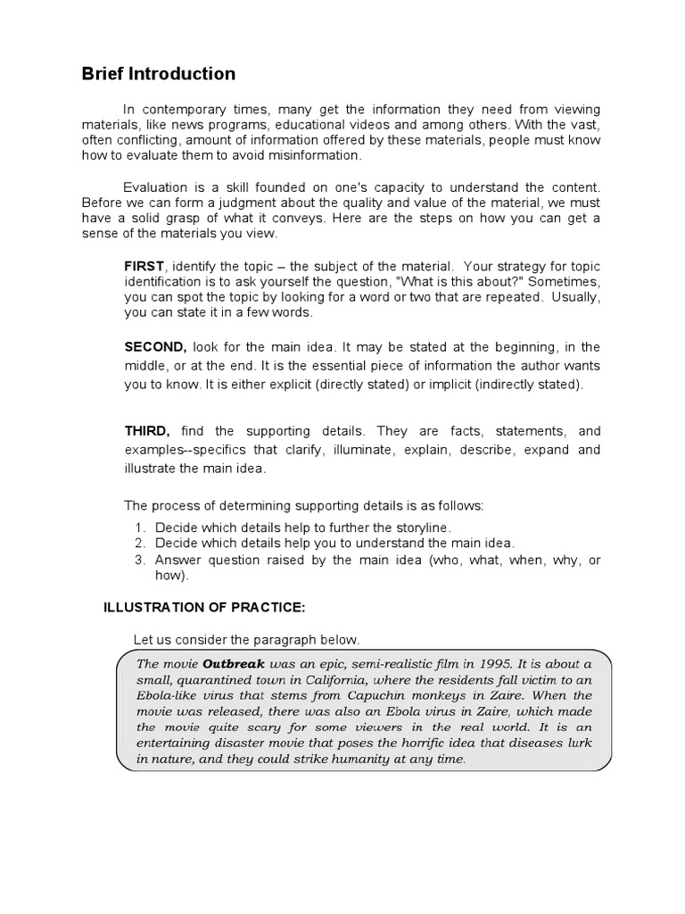 Q3 Lesson 2 Main Idea and Supporting Details Brief Introduction | PDF ...