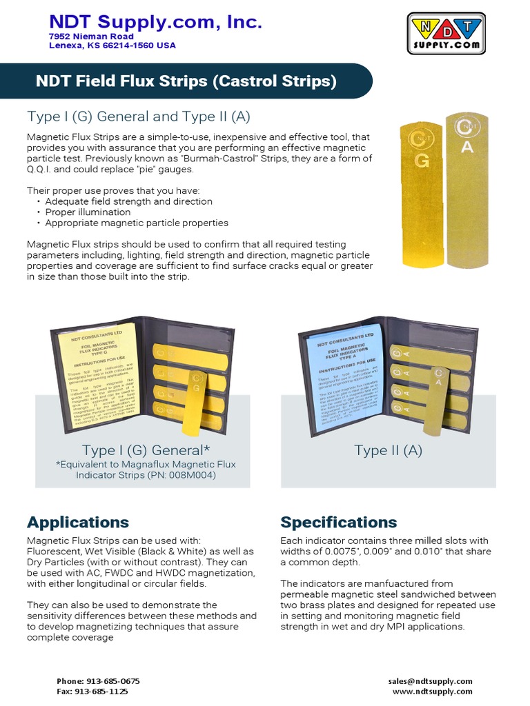 NDT Castrol Strip Magnetic Field Flux Strips Datasheet | PDF