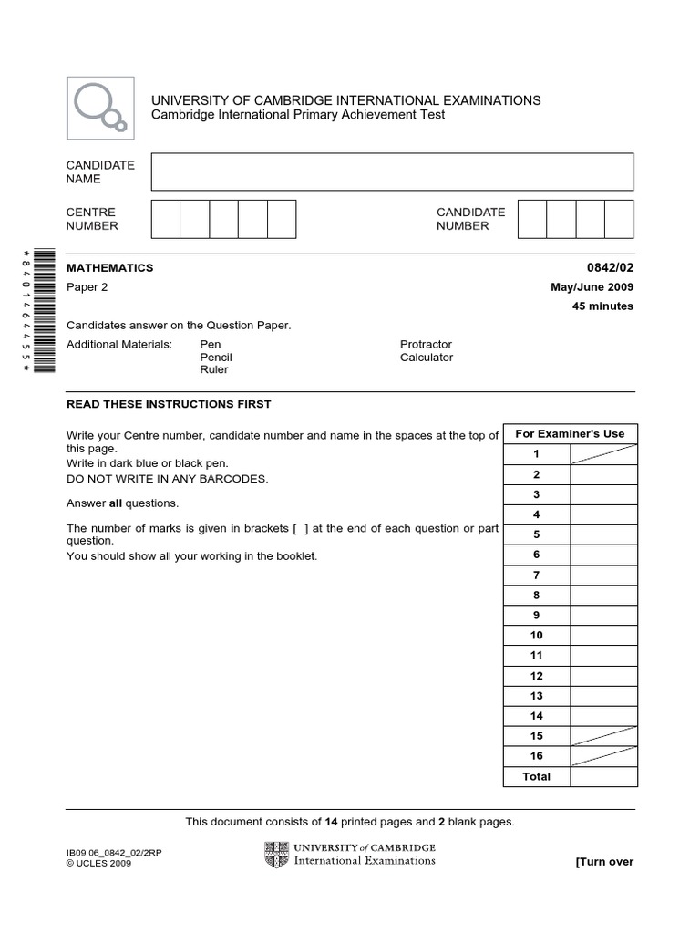 Checkpoint - Math June 2009 Paper 2 Edited | PDF | Mathematics