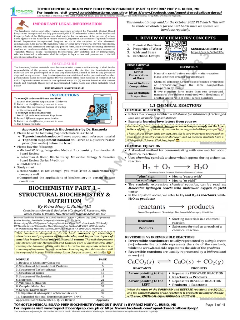 1 Biochemistry Main Handout Part 1 Oct 2022 Jomarisse Ramirez PDF | PDF ...