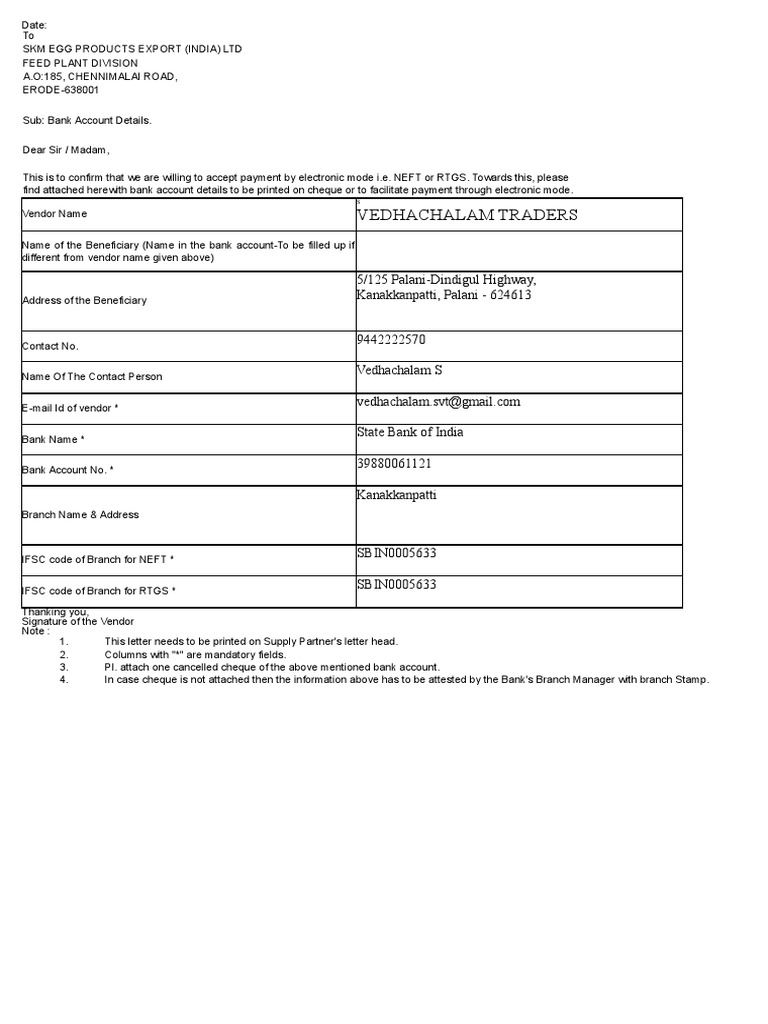 SKM Vendor Registration Form | PDF