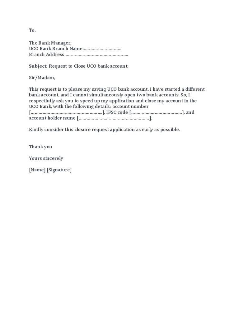 UCO Bank Account Closure Request Form | PDF