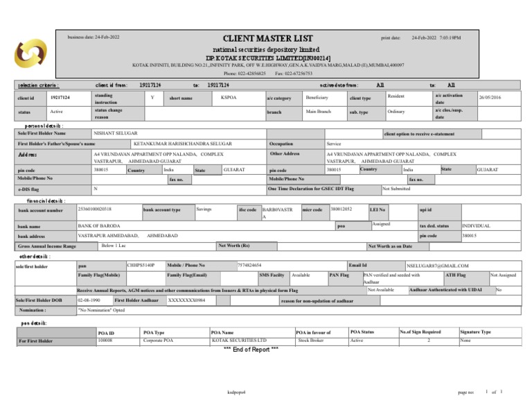 Client Master List: National Securities Depository Limited | PDF