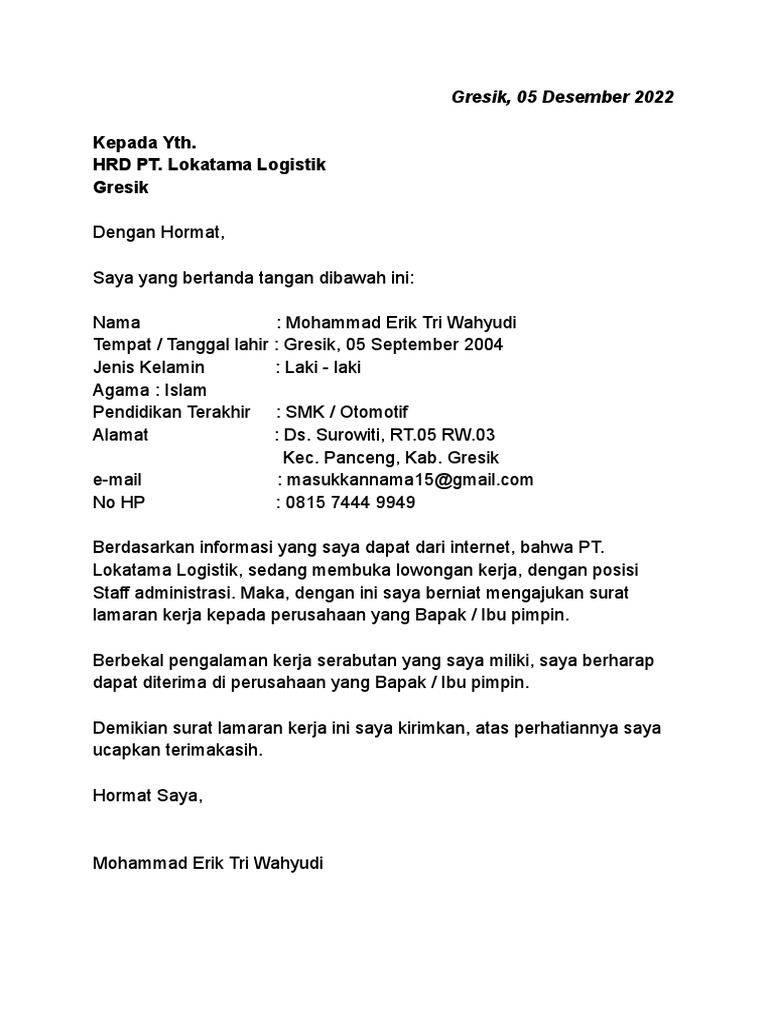 KPD Yth. HRD Personalia | PDF | Karier & Perkembangan | Bisnis