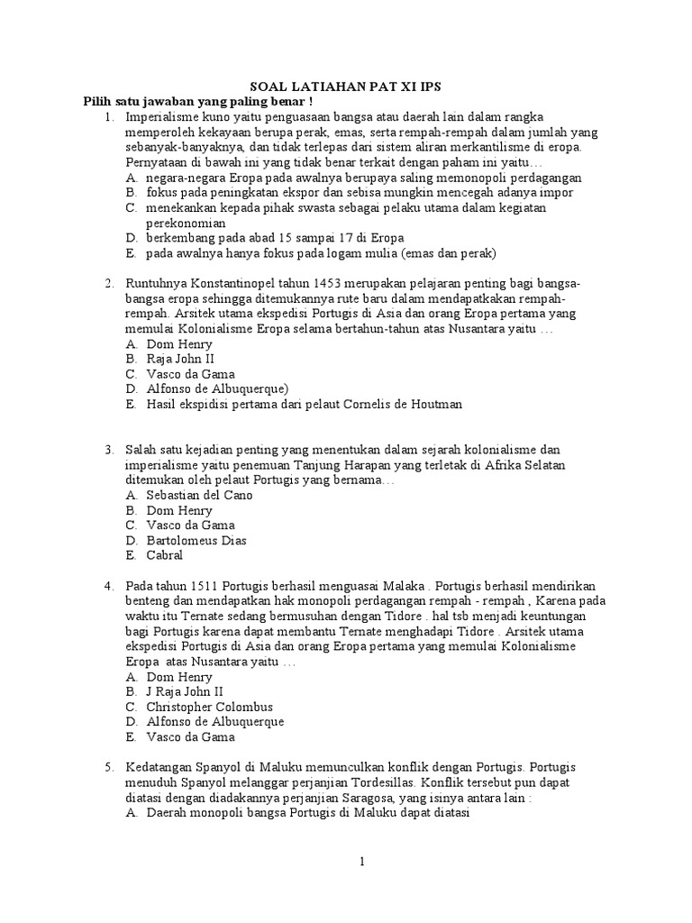 Soal Latiahan Pat Xi Ips | PDF