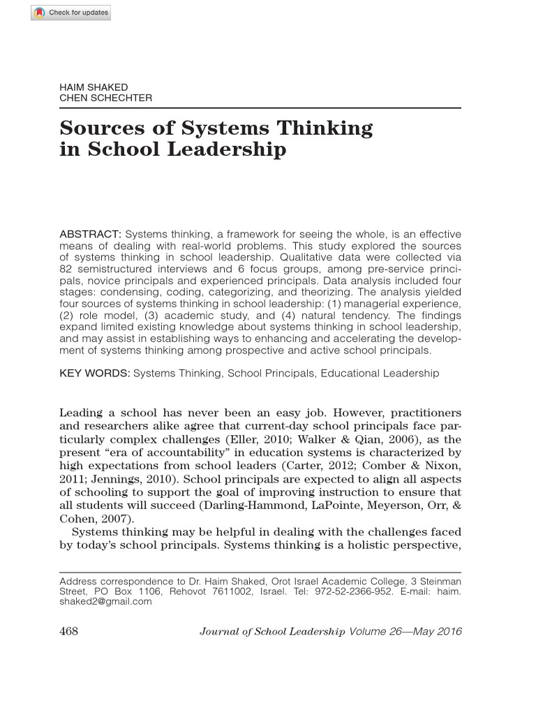Sources of Systems Thinking in School Leadership | PDF | Systems Theory | System
