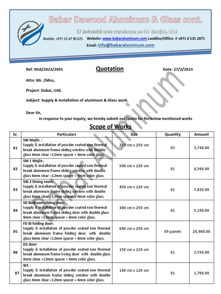 Rev Quotation 2005 | PDF | Window | Building Materials