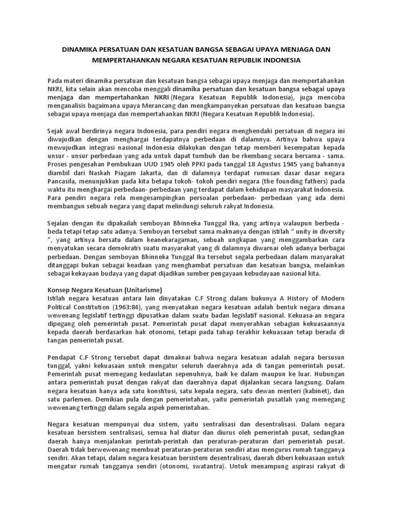 Bab 7 - Dinamika Persatuan Dan Kesatuan Bangsa Sebagai Upaya Menjaga Dan Mempertahankan Negara ...