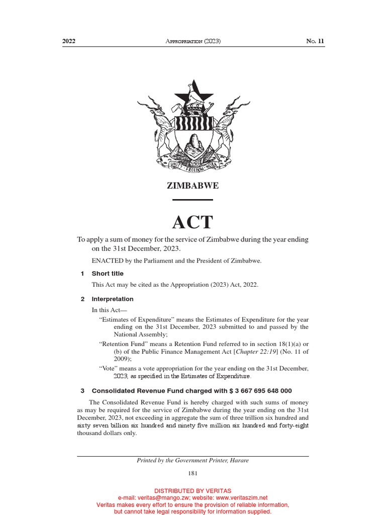 Appropriation Act 2023 PDF | PDF | Government Budget | Economies