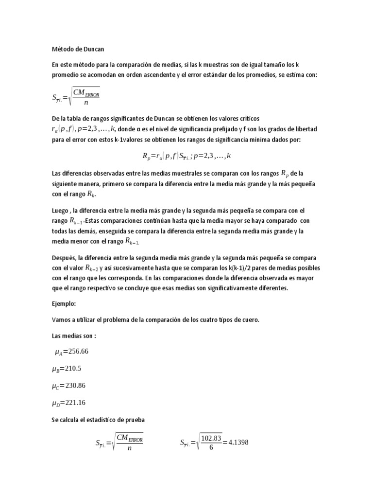 Metodo de Duncan | PDF | Estadísticas | Teoría estadística