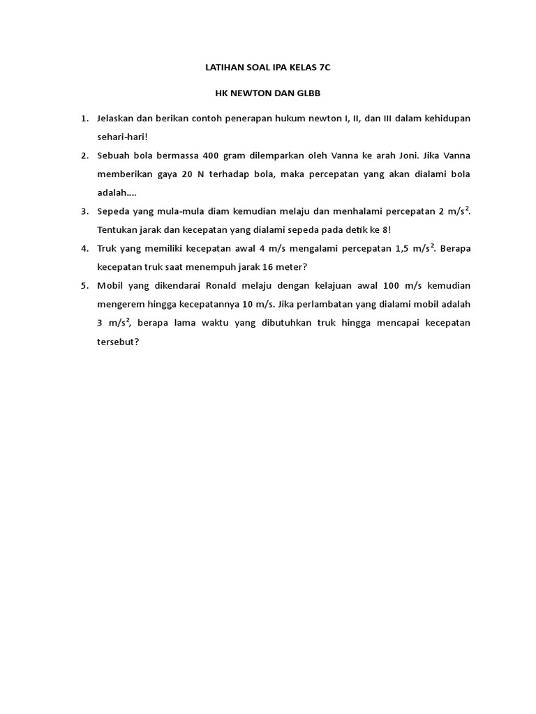 Latihan Soal Ipa Kelas 7C GLBB | PDF | Olahraga & Rekreasi