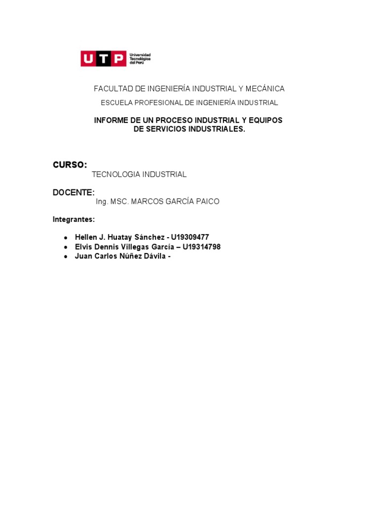 Ecv - Tarea Calificada 1 - Informe Tecnología Industrial | PDF ... Ecv - Tarea Calificada 1 - Informe Tecnología Industrial | PDF ...