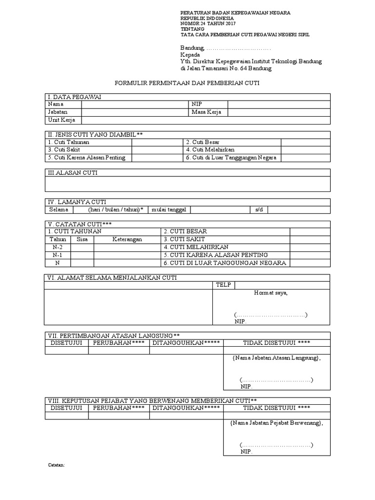 Formulir Permintaan Dan Pemberian Cuti | PDF Formulir Permintaan Dan Pemberian Cuti | PDF