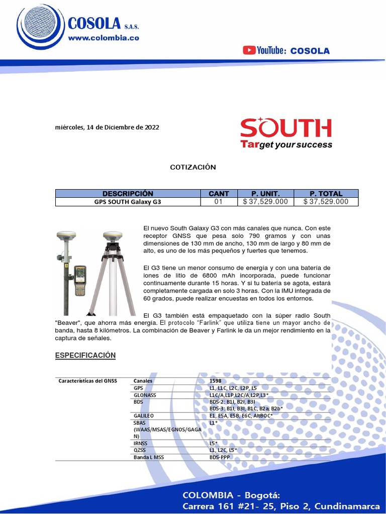 Cotización para la compra de un receptor GNSS de alta precisión South ...