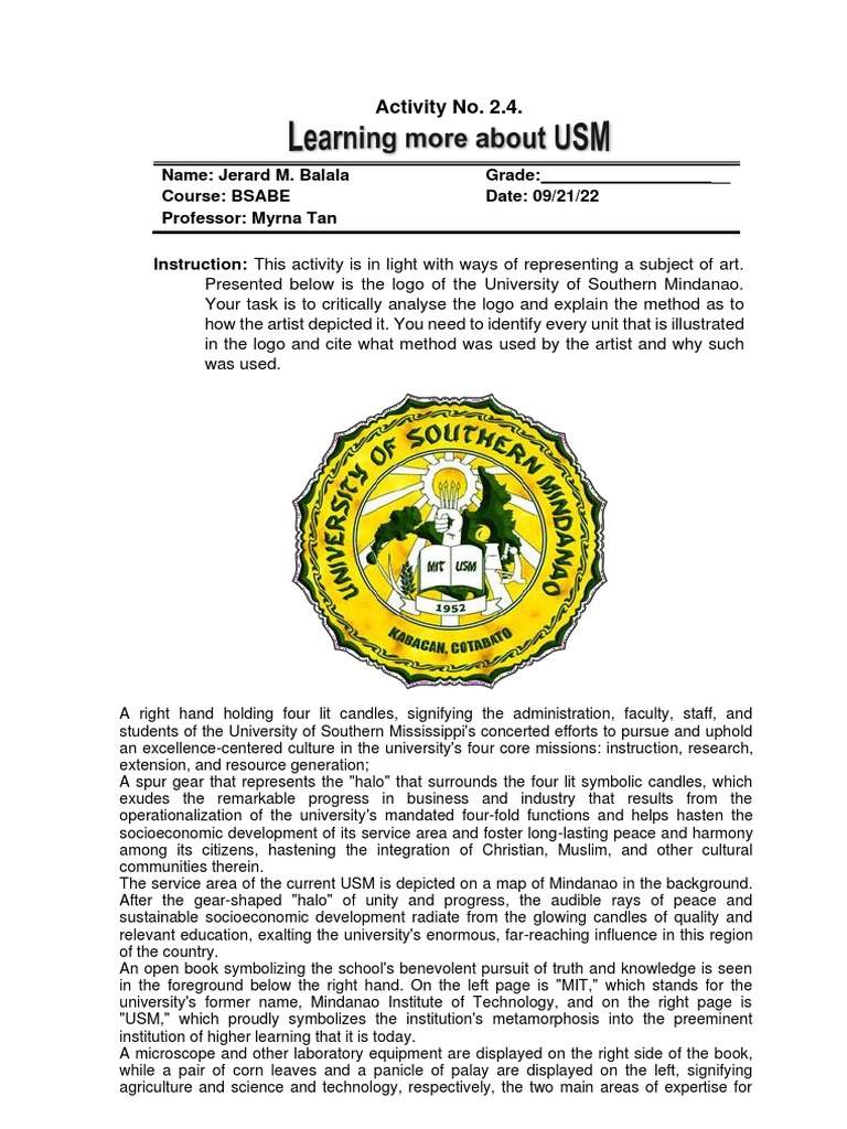Critically analyze USM logo depicting administration, faculty, students ...