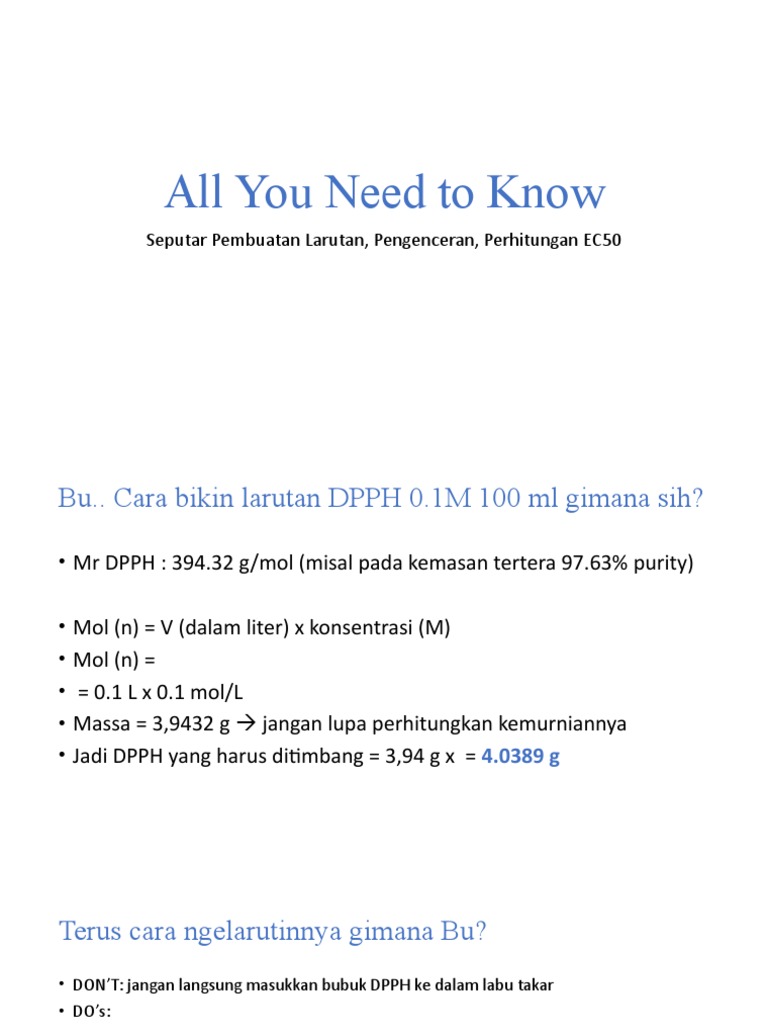 Pengenceran dan Perhitungan EC50 DPPH | PDF