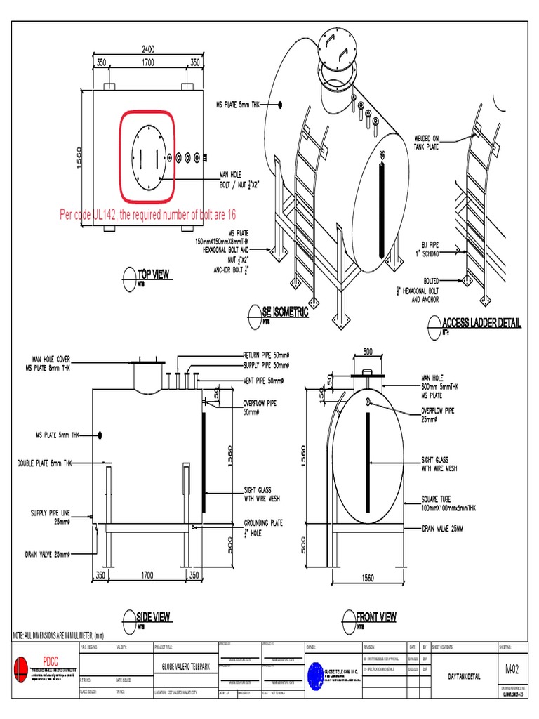 REVISED SHOP DRAWING DAY TANK DETAILED - 16 Nut and Bolts Comment | PDF