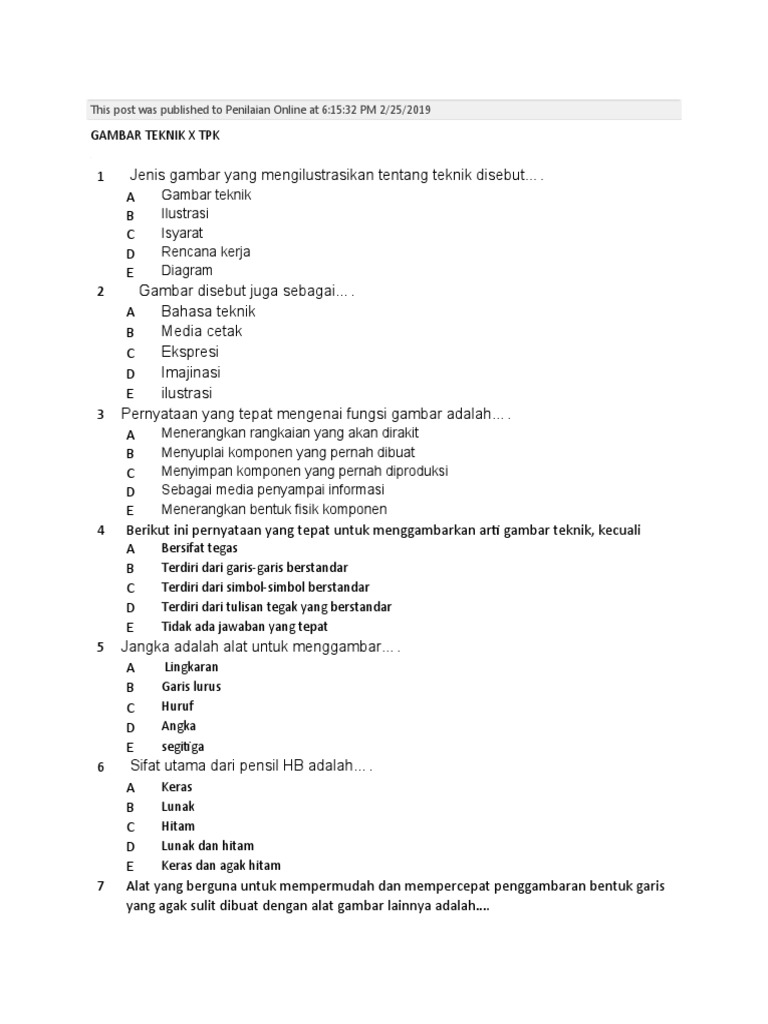 Soal Gambar Teknik X TPK | PDF