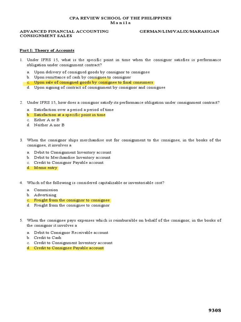 Consignment Sales Accounting Under IFRS | PDF | Debits And Credits ...