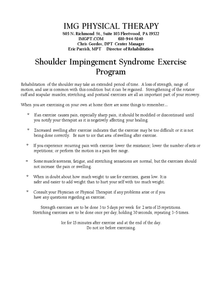 Shoulder Impingement Syndrome Exercise Program | PDF | Anatomical Terms Of Motion | Clinical ...