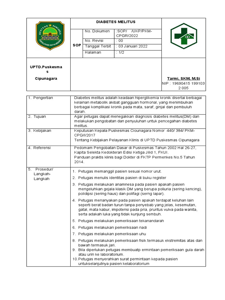 SOP Diabetes Melitus Puskesmas | PDF | Kesehatan Holistik