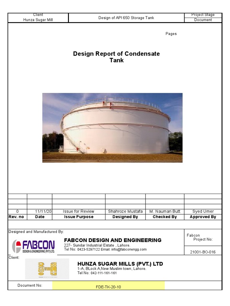 Demin Tank Report | PDF | Pipe (Fluid Conveyance) | Physical Quantities
