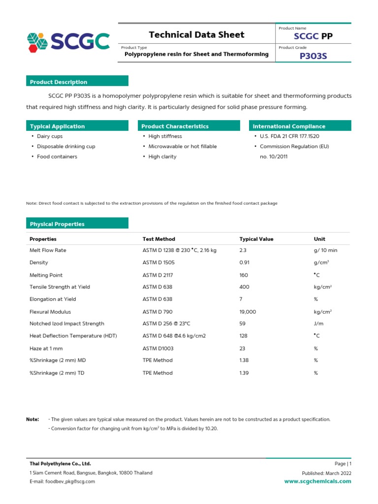 SCGC PP P303S Technical Data Sheet | PDF | Waste Management | Thailand