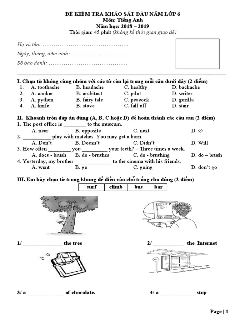 Bo de Thi Khao Sat Chat Luong Dau Nam Mon Tieng Anh Lop 6 | PDF