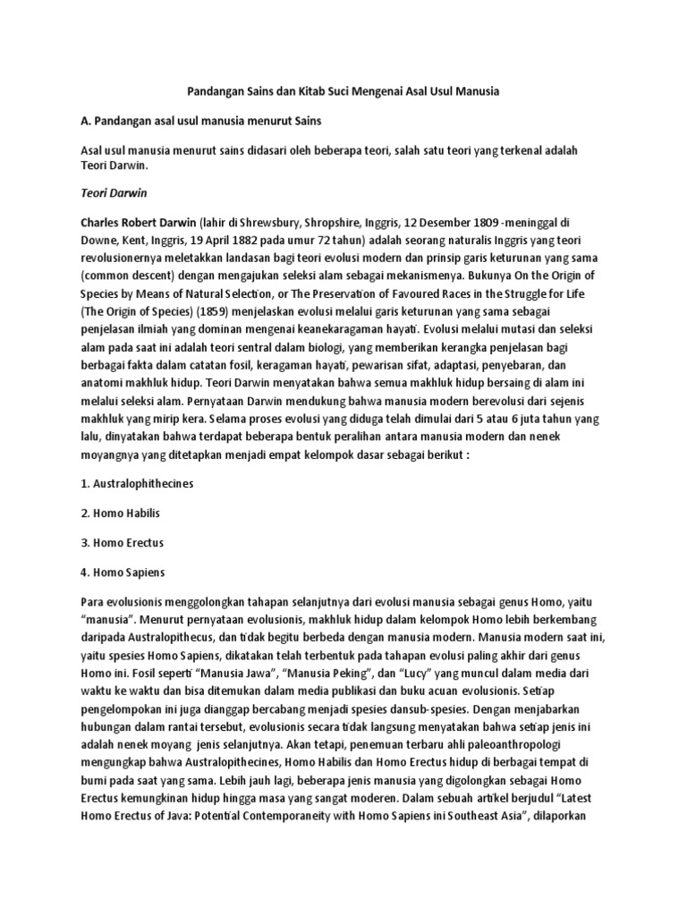 Asal Usul Manusia (Sains-Alkitab).docx | PDF