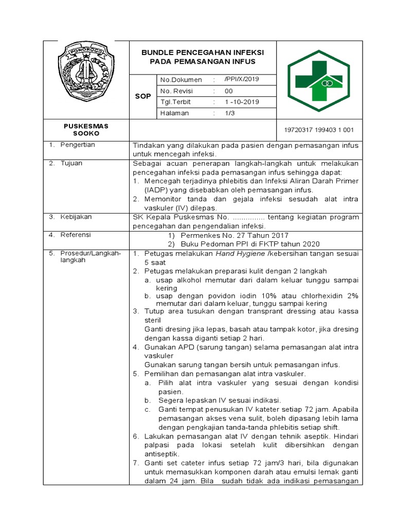 Sop 06 Bundle Pencegahan Infeksi Pada Pemasangan Infus | PDF