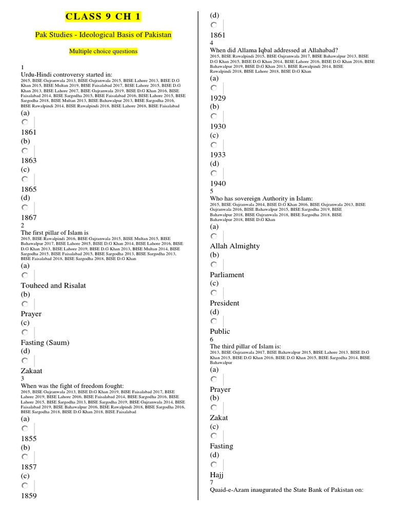 Pak Studies Up To Date Class 9th Ch 1 Pdf Two Nation Theory Lahore