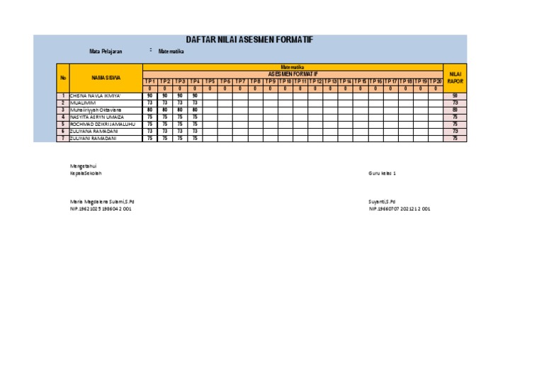 Nilai Formatif MTK | PDF