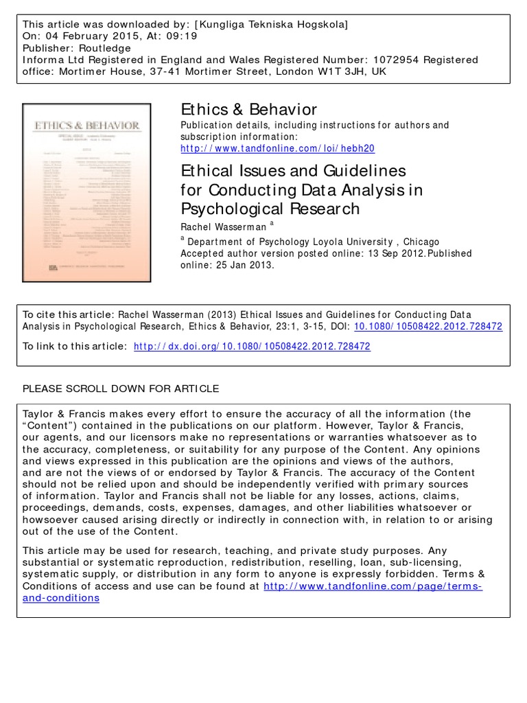 Ethical Issues and Guidelines For Conducting Data Analysis in ...