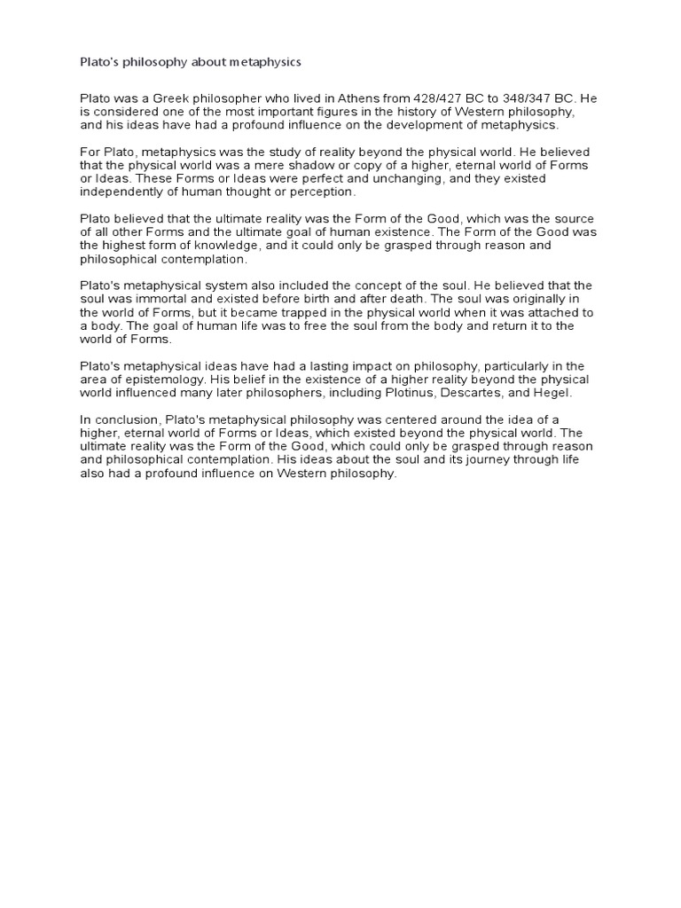 Plato's Philosophy About Metaphysics | PDF