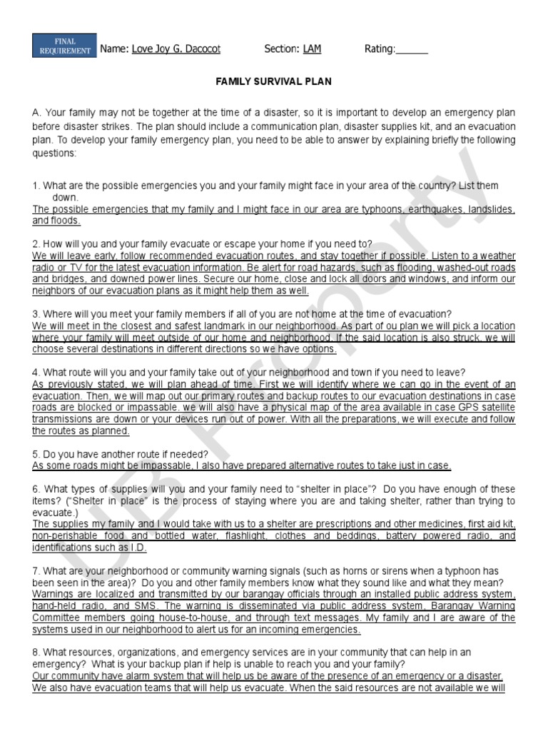 Family Emergency Survival Plan | PDF | Emergency Evacuation | Emergency ...