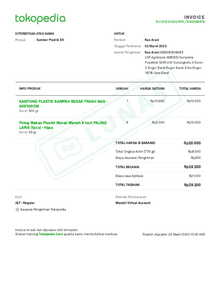 Invoice - Tokopedia | PDF