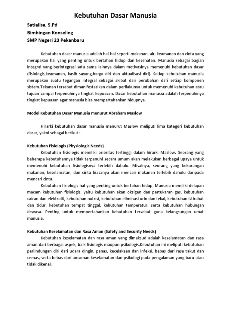 Satialisa - Kebutuhan Manusia | PDF | Pengembangan Diri | Sains & Matematika