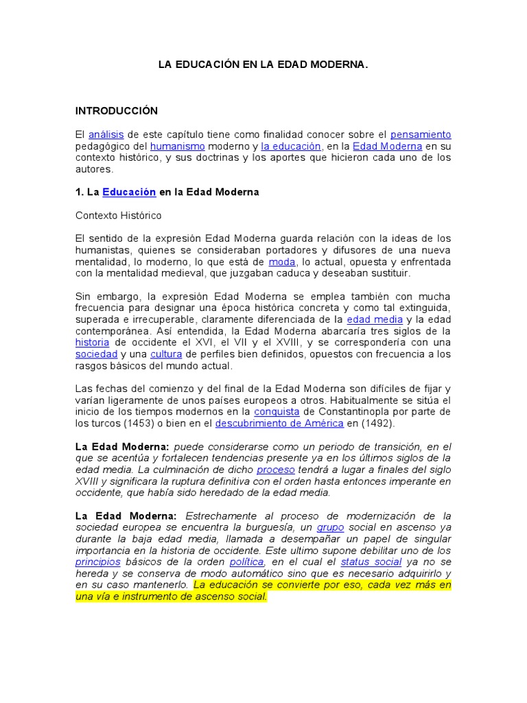 La Educación en La Edad Moderna | PDF | Edades medias | Gramática