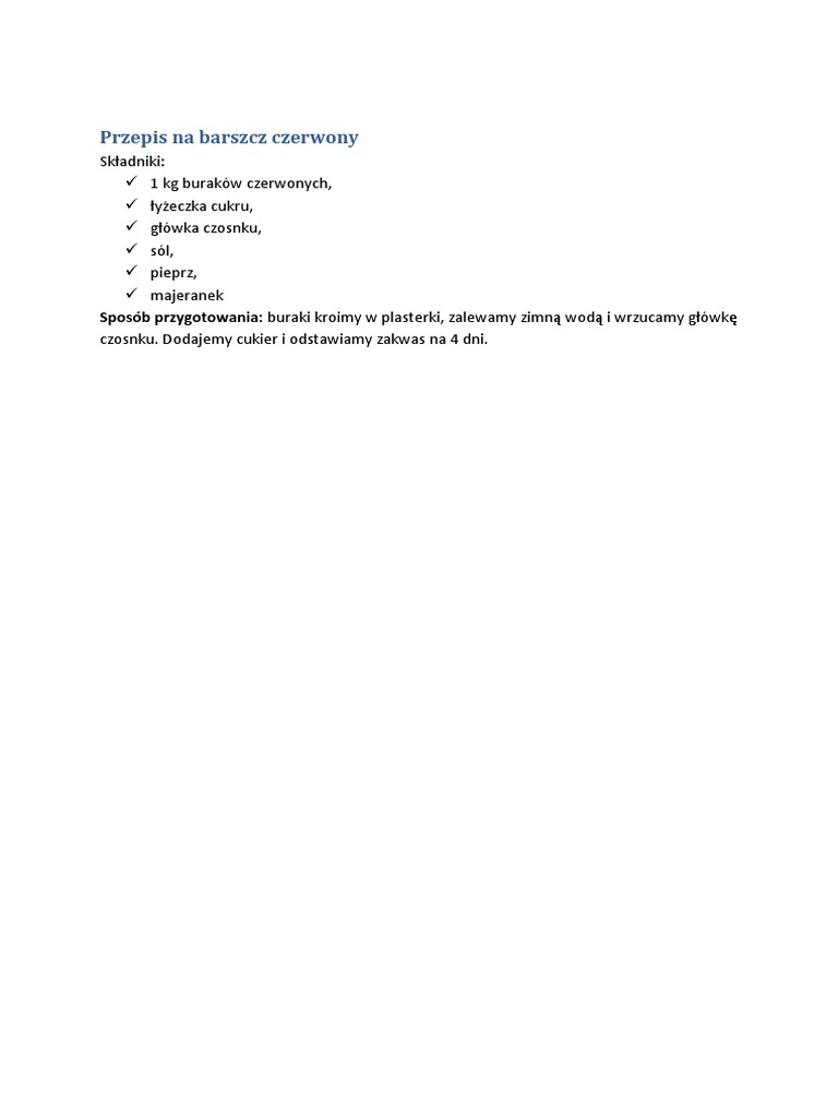 Przepis Na Barszcz Czerwony | PDF